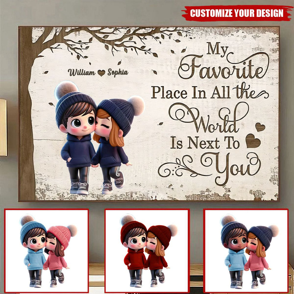 Personalized Cute Cartoon Couple Walking Poster / Canvas - Custom Coup ...