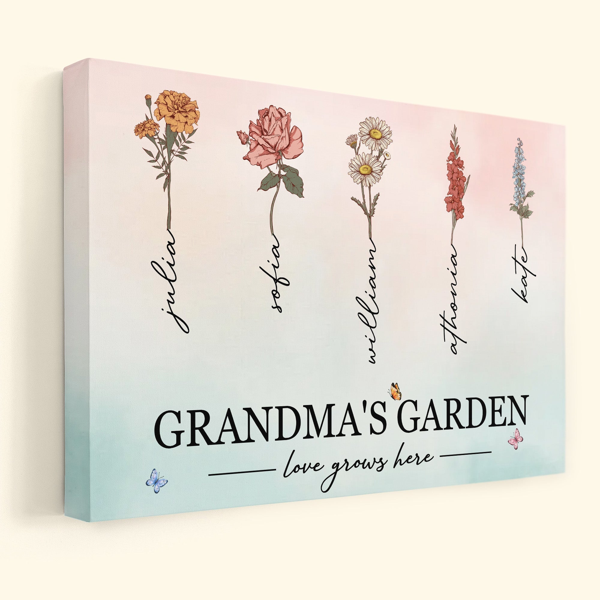 Personalized Grandma's Garden Canvas - 'Love Grows Here' Custom Art ...