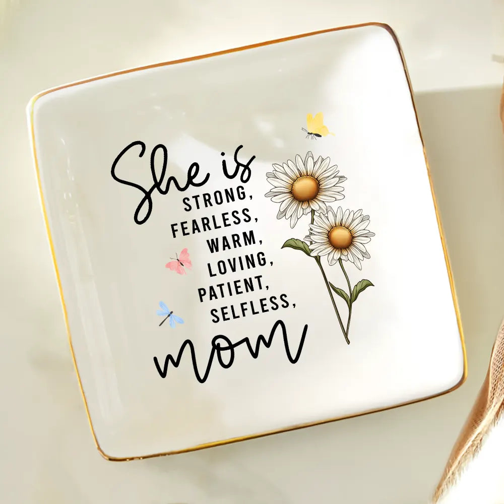 Personalized 'She Is Strong Fearless Mom' Ring Di...