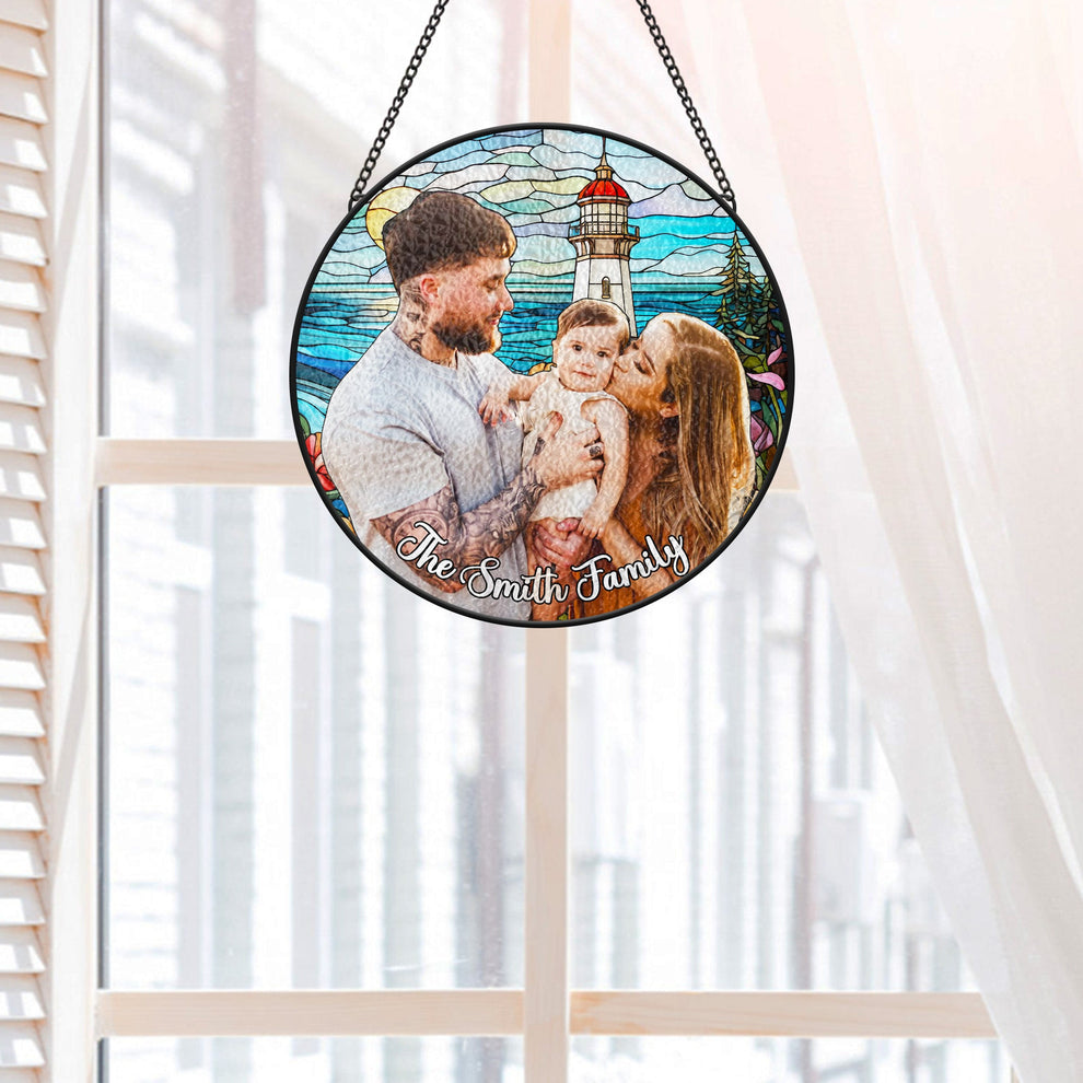 Personalized Family Photo Stained Glass Suncatcher - Cust...
